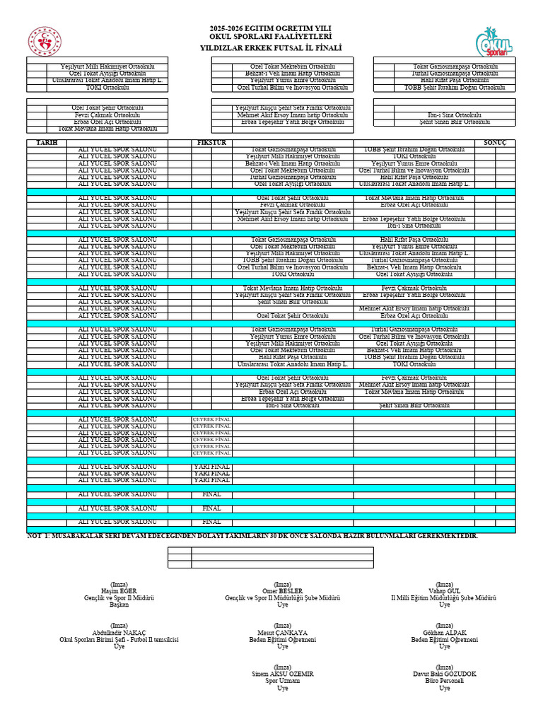 2025-2026 Yıldızlar Erkek Futsal İl Finali Fikstürü | PDF