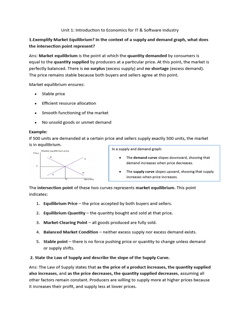 Unit 1 EEM SOLUTION | PDF | Economic Equilibrium | Supply (Economics)