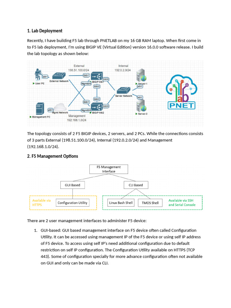 F5 Lab 1.1 Deployment and Management IP Setup | PDF | Ip Address ...