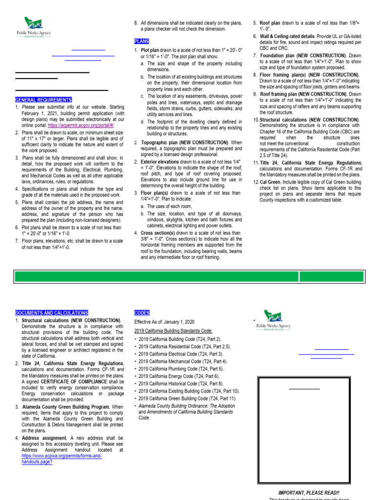 Minimum Plan Submittal Requirements Accessory Dwelling Unit (Adu) | PDF ...