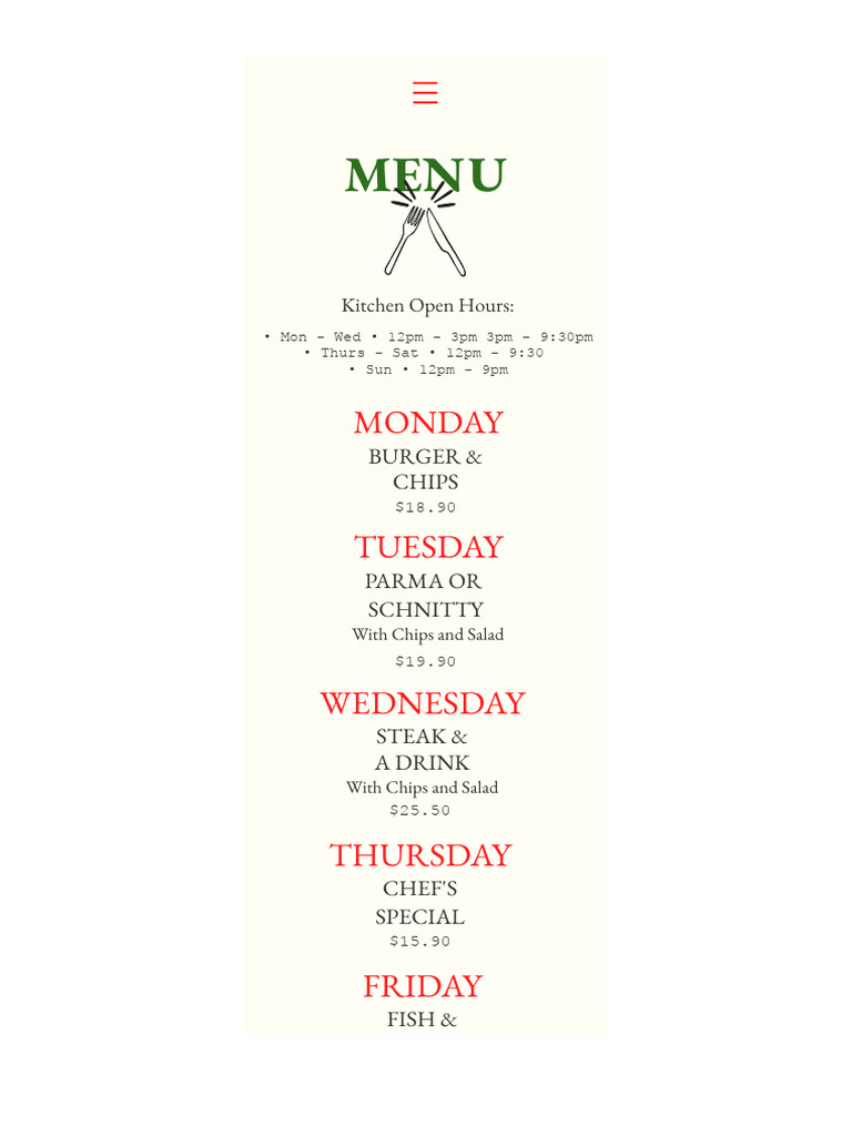 Menu - The Clyde Hotel | PDF