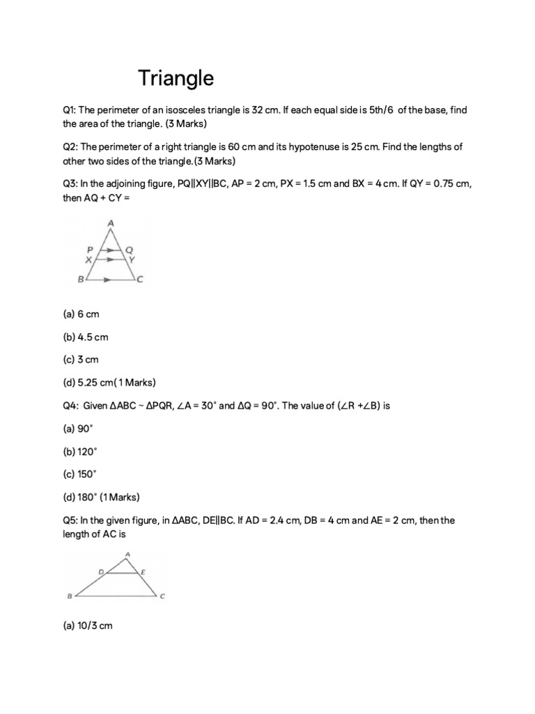 Triangles Question Paper | PDF | Classical Geometry | Elementary Geometry