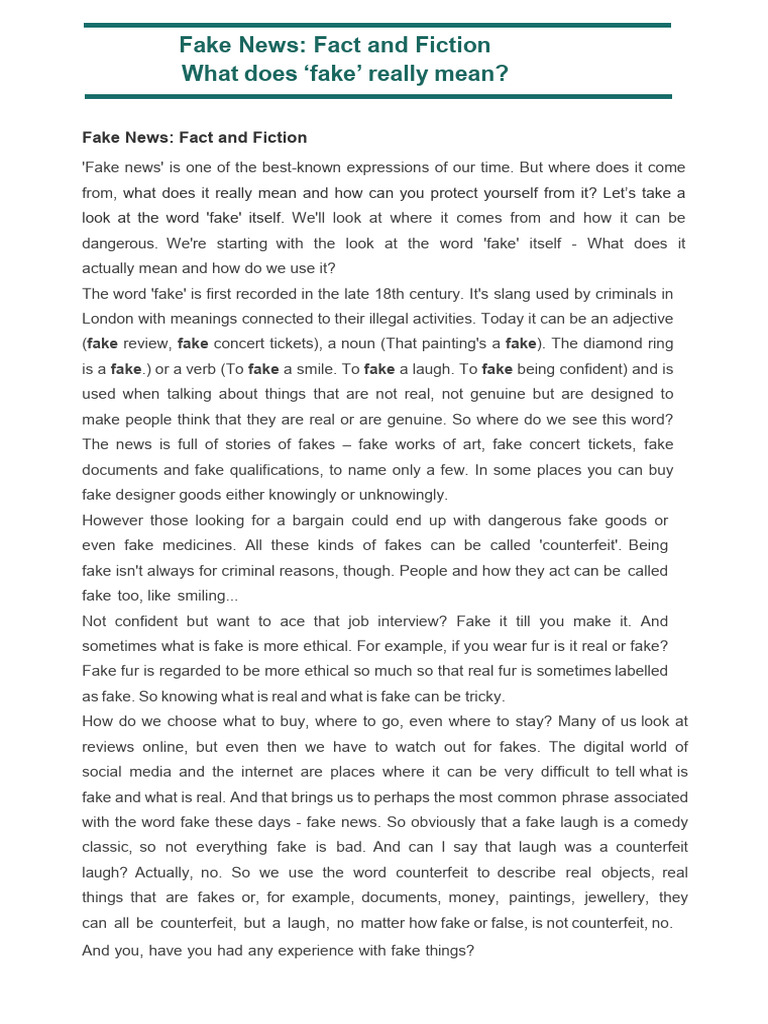 Fake News - Fact and Fiction | PDF | News | Adjective