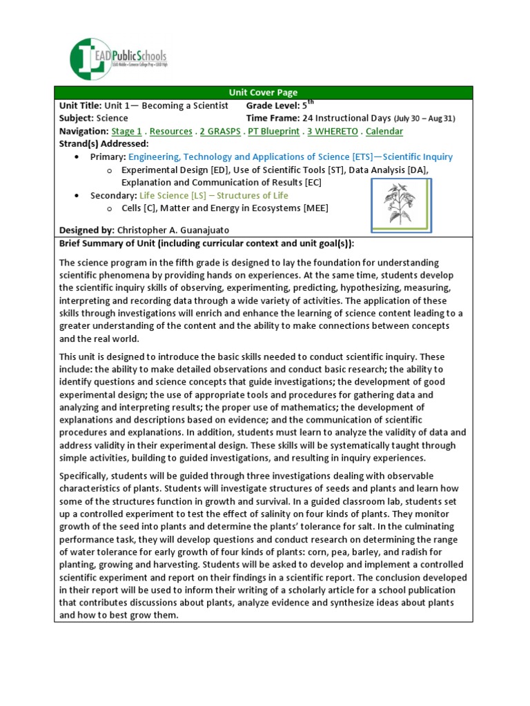 5th Grade Scientific Inquiry Unit | PDF | Experiment | Scientific Method
