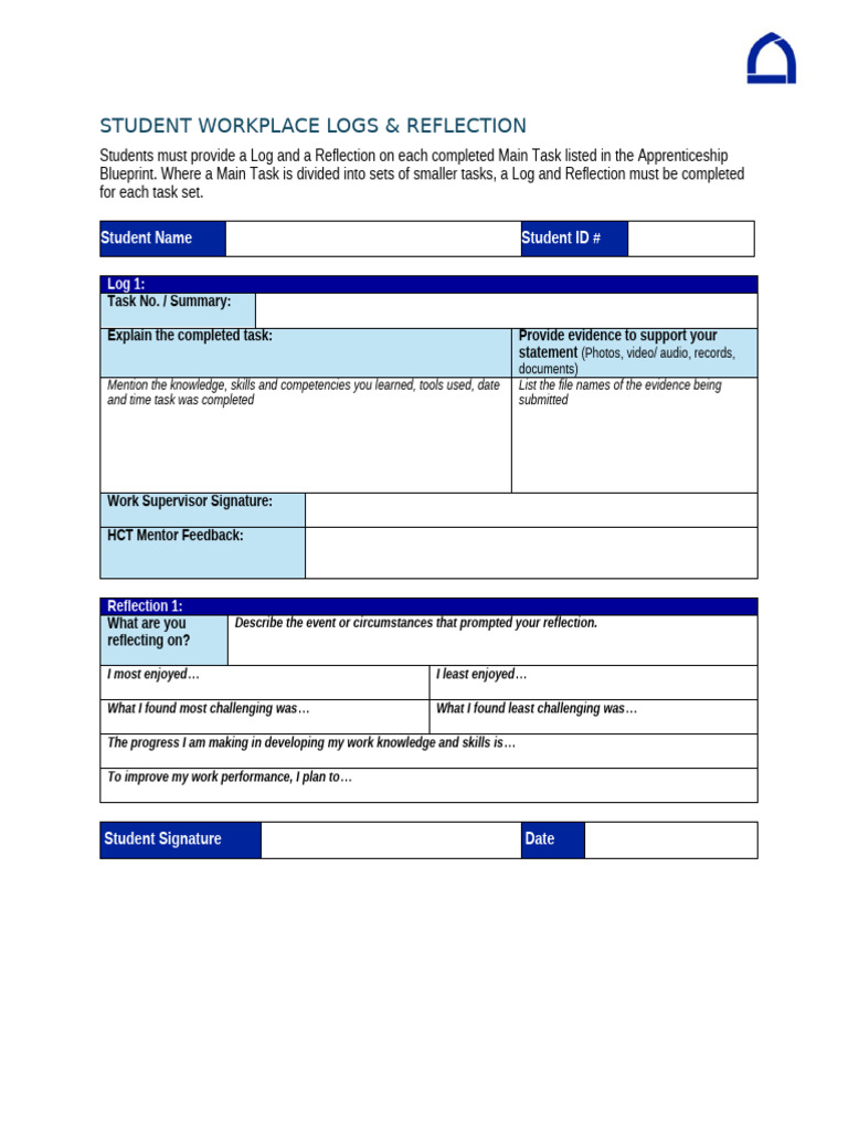 Student Workplace Logs & Reflection (2) (8) 2 | PDF