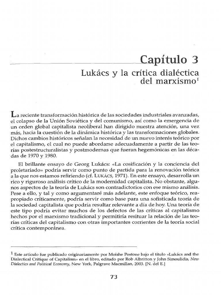 Moishe Postone - Lukács y La Crítica Dialéctica Del Marxismo (Leer ...