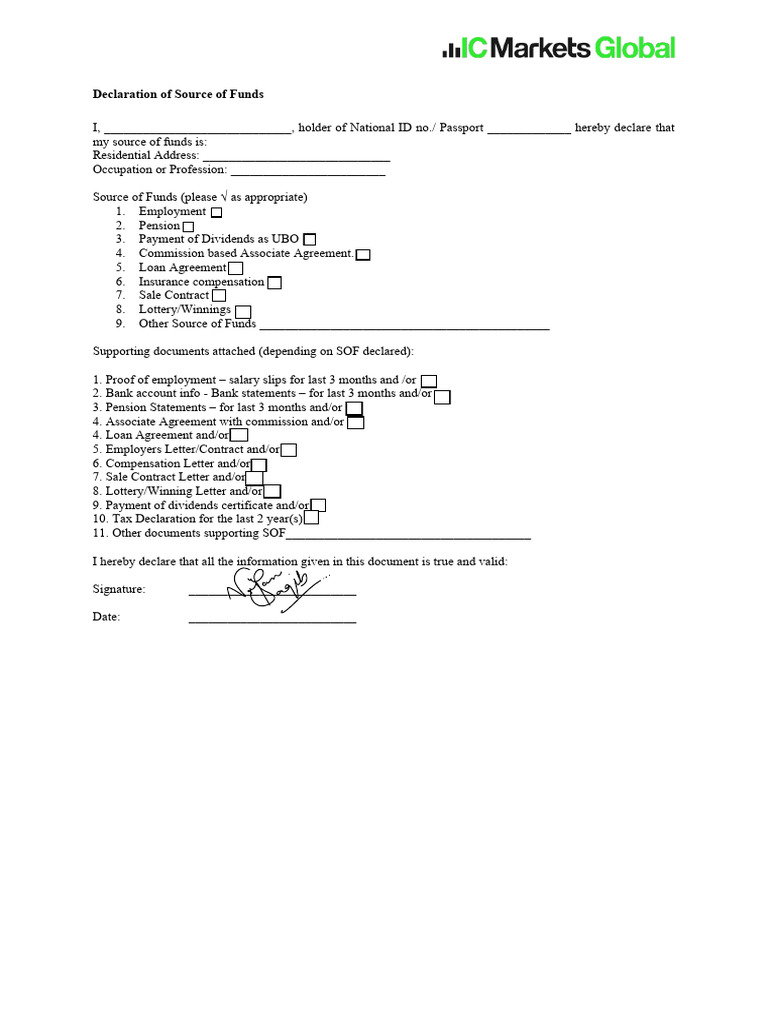 Declaration of Source of Funds | PDF