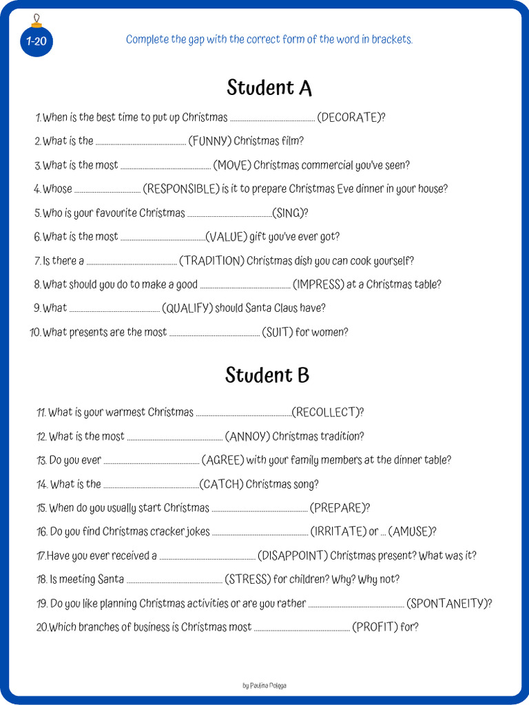 WORKSHEETS Christmas Word Formation B2 by Paulina Dolega Gaxtzw | PDF ...