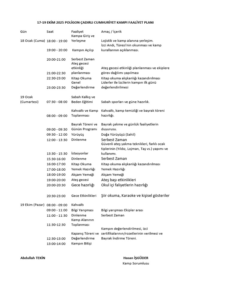 Kamp Programı | PDF