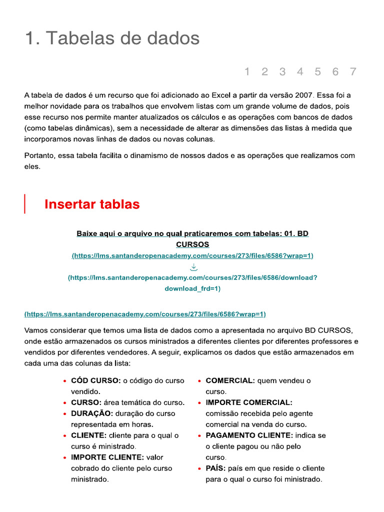 1. Tabelas de Dados | PDF