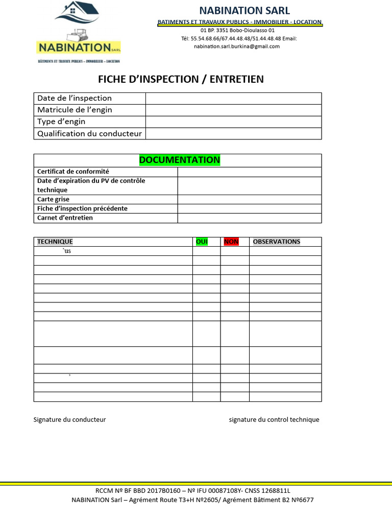 Fiche D'inspection | PDF
