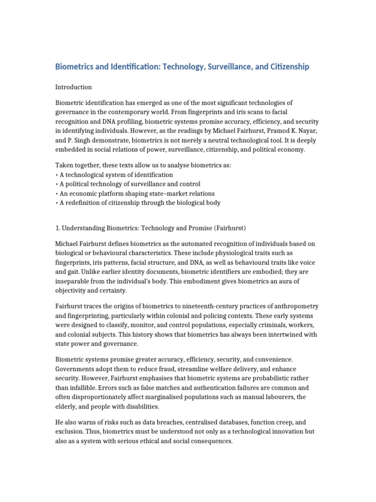 Biometrics and Identification Unit Answer | PDF | Biometrics | Surveillance