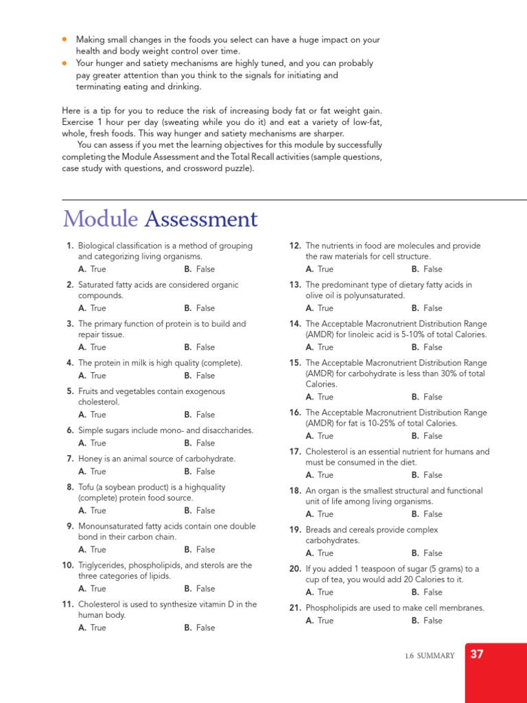 Module 1 Assessment&Total Recall | PDF | Food Energy | Nutrition