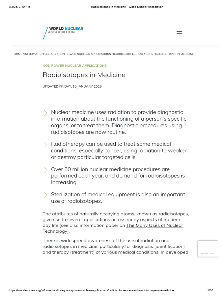 Radioisotopes in Medicine - World Nuclear Association | PDF | Positron ...