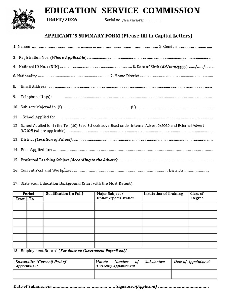 Summary Forms UGIFT 2026 Editable | PDF