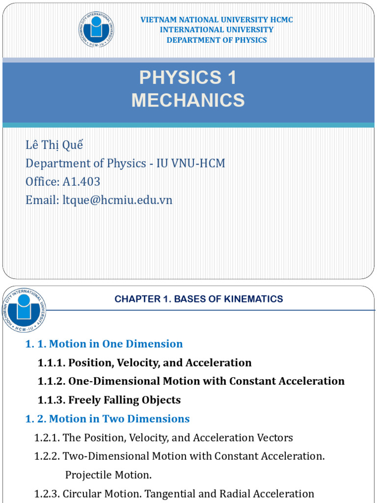 P1_Lecture1_Motion in One Dimension | PDF | Kinematics | Acceleration