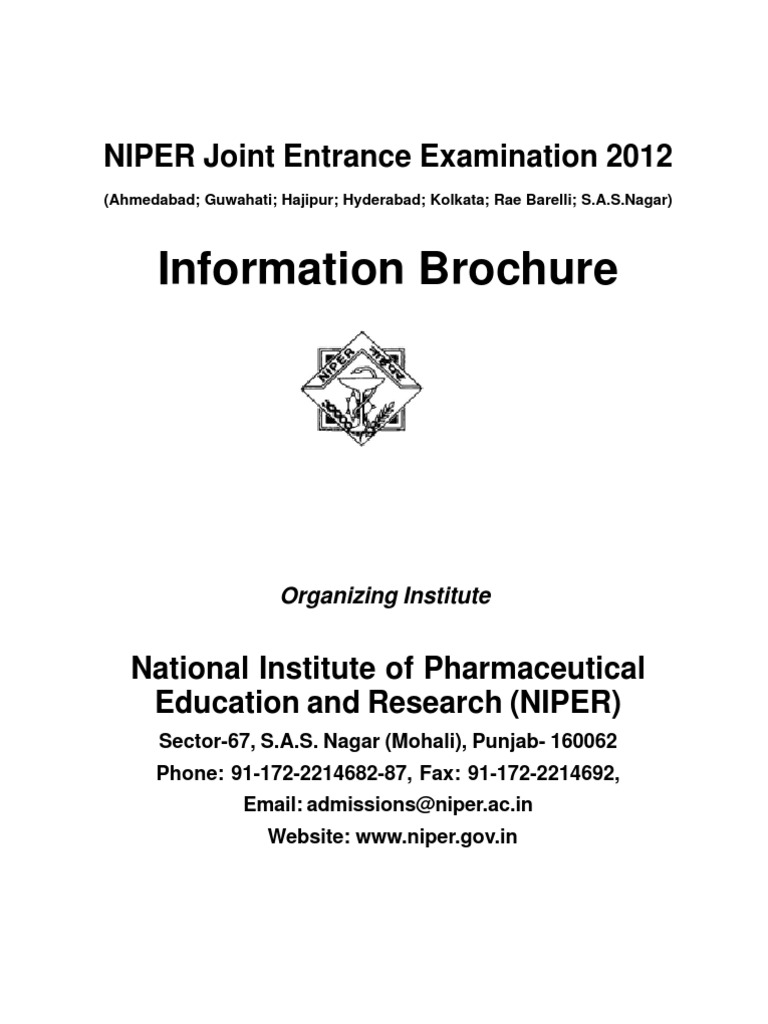 NIPER 2012 Exam Guide | PDF | University And College Admission | Master ...