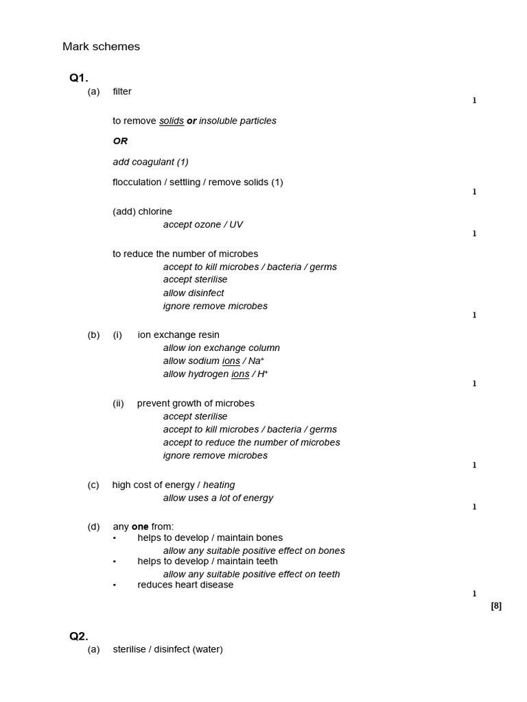Mark Schemes C13 & C14 T | PDF | Sewage Treatment | Sterilization ...