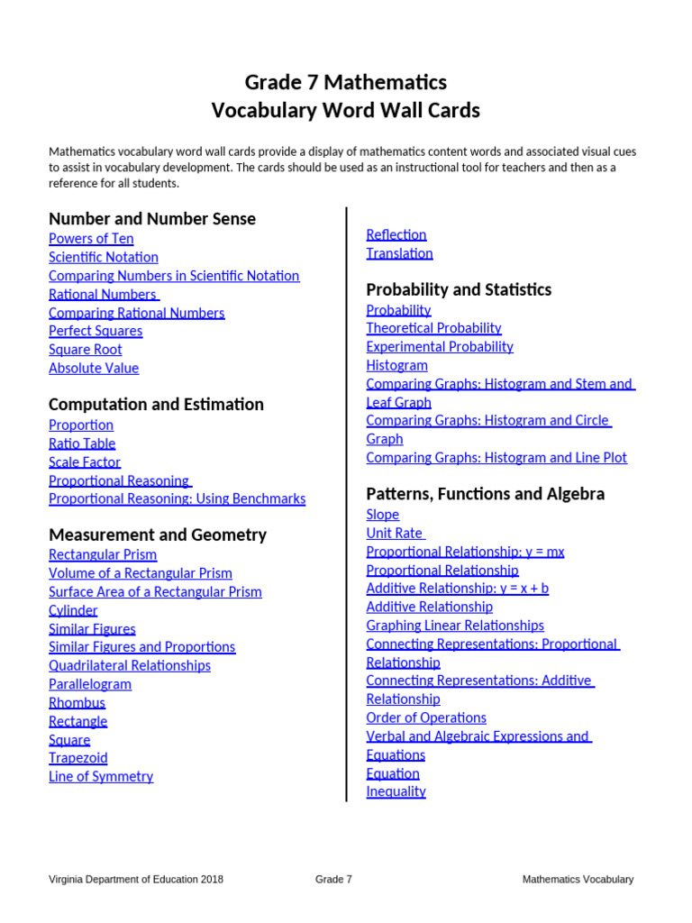 Gr7 Vocab Cards | PDF | Rectangle | Area