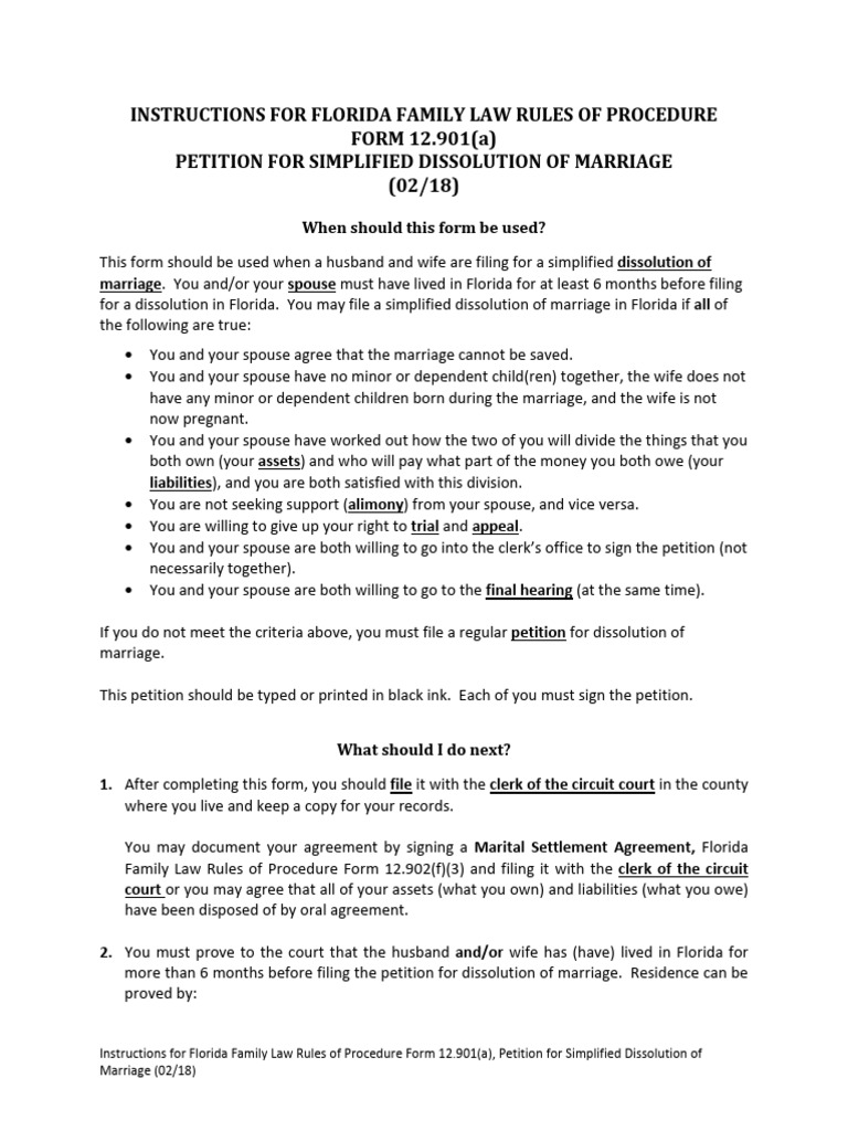 FL PETITION FOR SIMPLIFIED DISSOLUTION OF MARRIAGE | PDF | Judgment ...