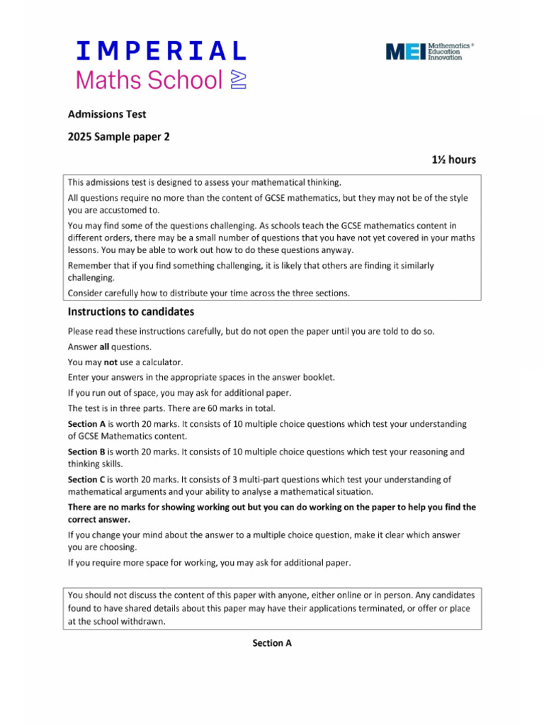 Imperial Maths Spec Paper | PDF