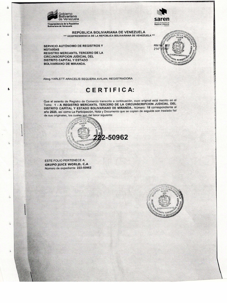 Acta Constitutiva Grupoi Juice Wiorld , C.A | PDF