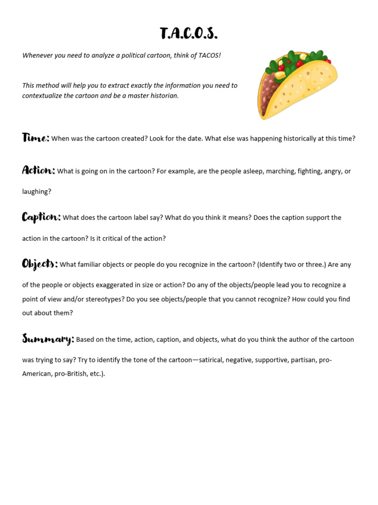 TACOs Political Cartoon Analysis Reference Sheet | PDF