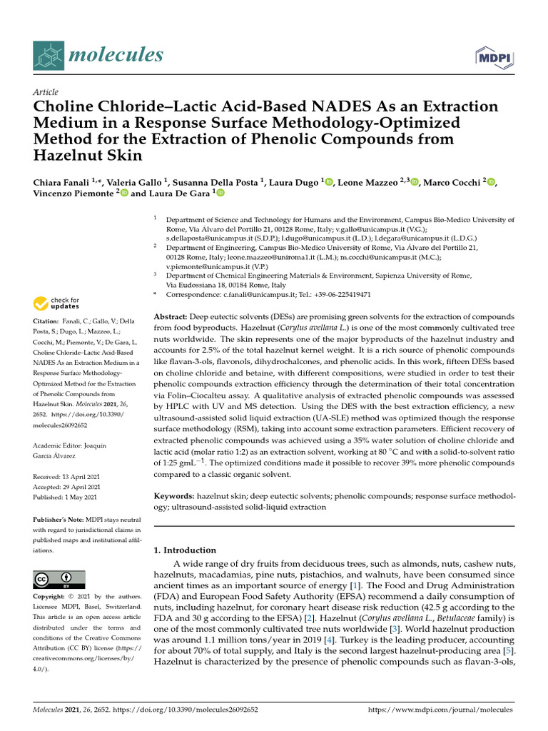 Choline Chloride-Lactic Acid-Based NADES As An Ext | PDF | Viscosity ...