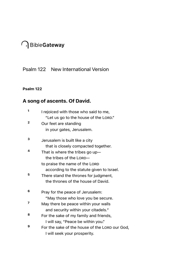 Psalm 122 NIV - A Song of Ascents. of David. I Rejoiced - Bible Gateway ...