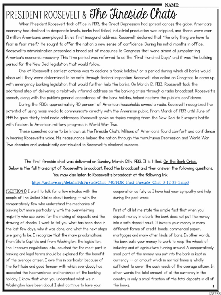 1) the Fireside Chats Handout PDF Copy (May Print Clearer) | PDF