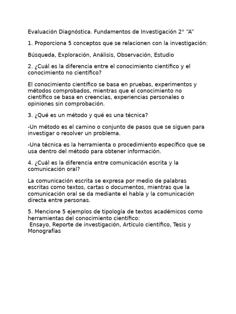 Evaluación Diagnóstica. Fundam | PDF