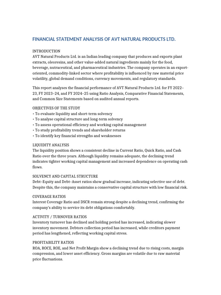 Financial Statement Analysis AVT Natural Products LTD | PDF | Working ...