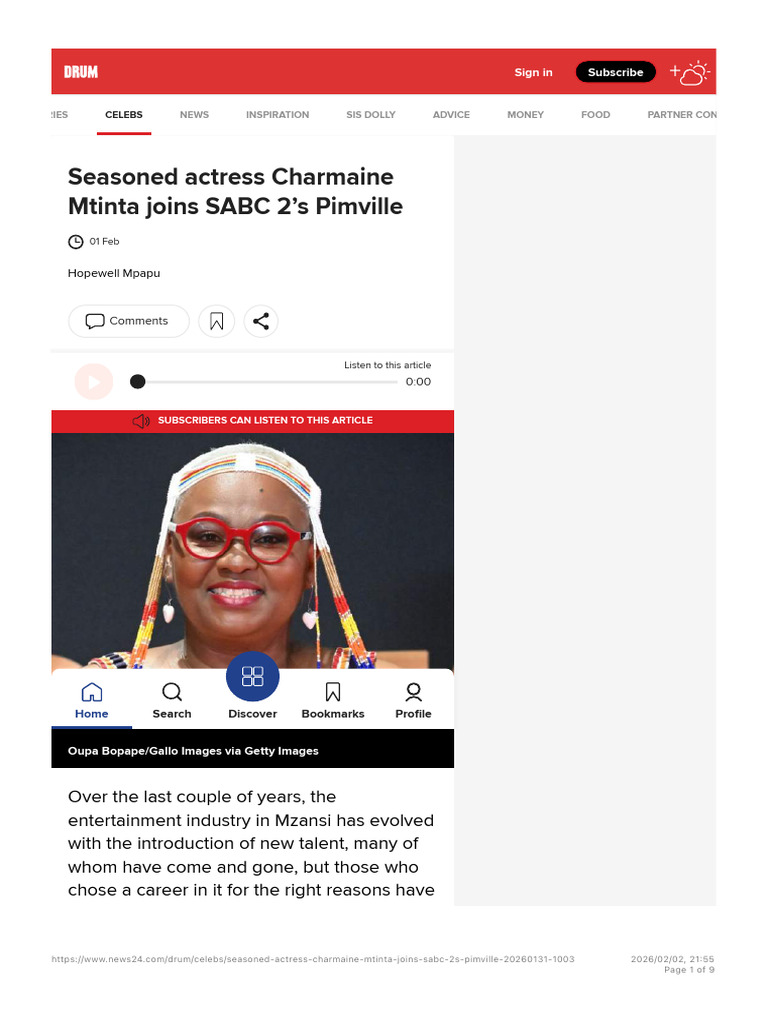 Seasoned Actress Charmaine Mtinta Joins SABC 2’s Pimville | News24 | PDF