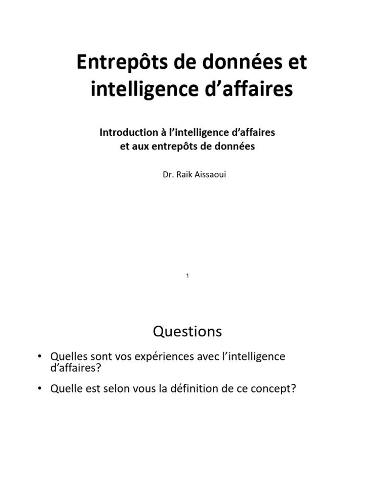 Cours 01 IntroductionBI | PDF | Entrepôt de données | Informatique ...