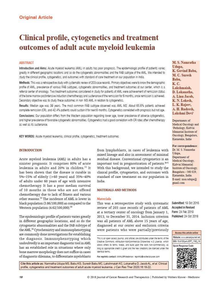 Clinical Profile, Cytogenetics and Treatment.4 | PDF | Leukemia ...