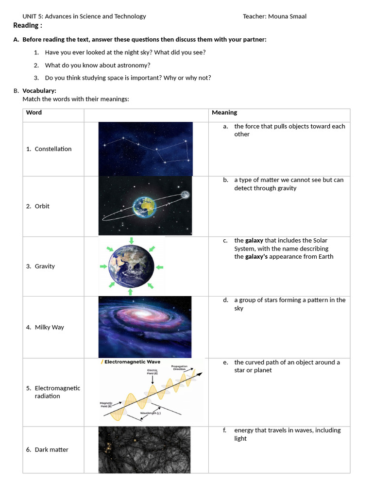Astronomy Worksheet | PDF | Stars | Outer Space