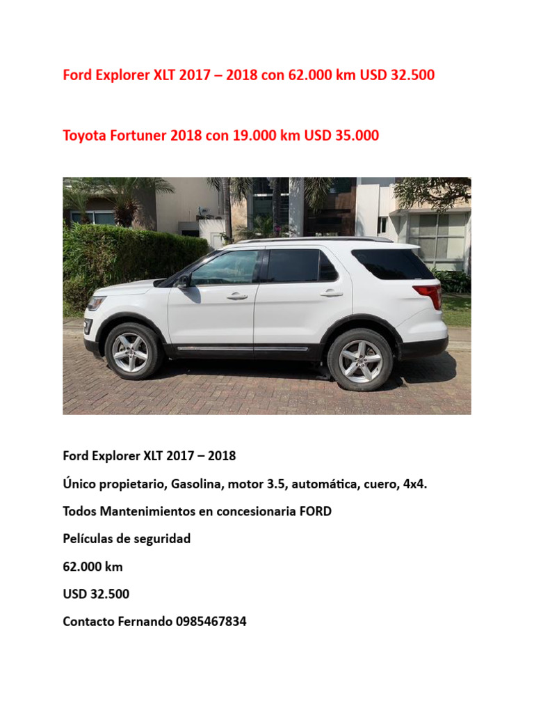 Ford Explorer XLT 2017 y Toyota Fortuner 2018 | PDF