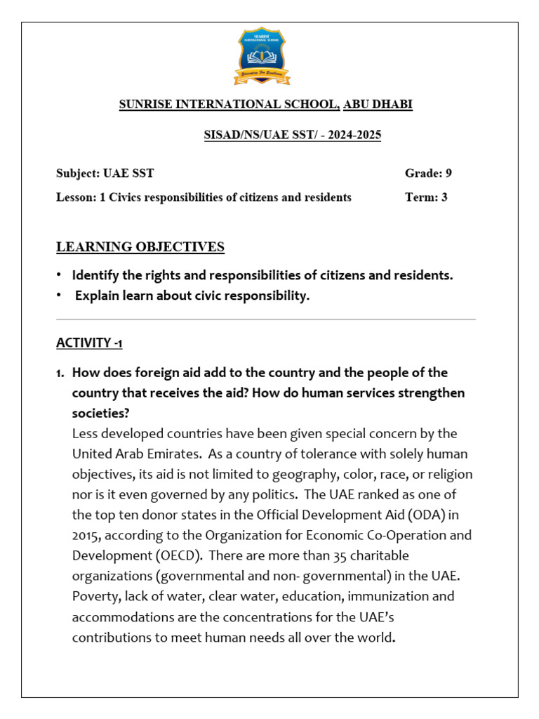 Lesson 1 Civic Responsibilities of Citizens and Residents | PDF ...