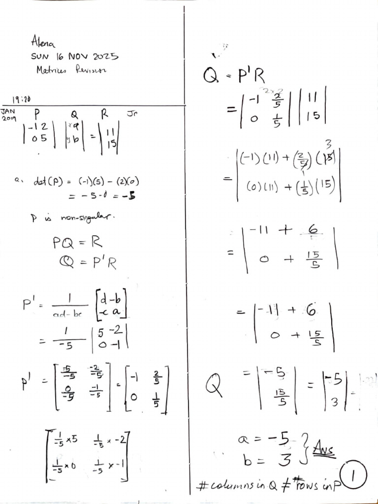 Matrices Past Paper Questions 17 Nov 2025 | PDF