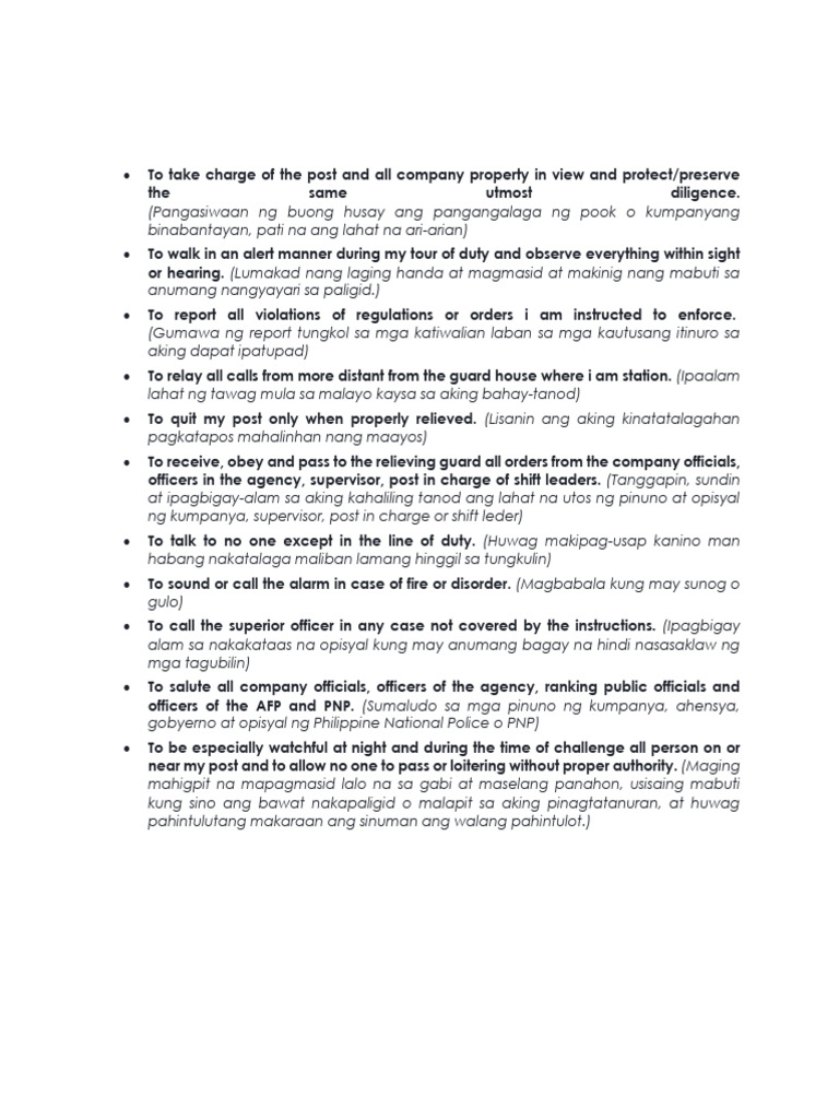 422462718 11 General Orders of Security Guard | PDF