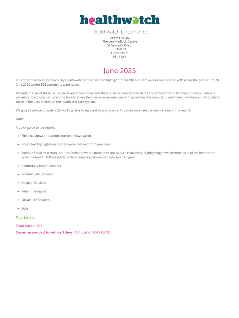 20250805_Lincolnshire_June 2025 Patient Experience report | PDF ...