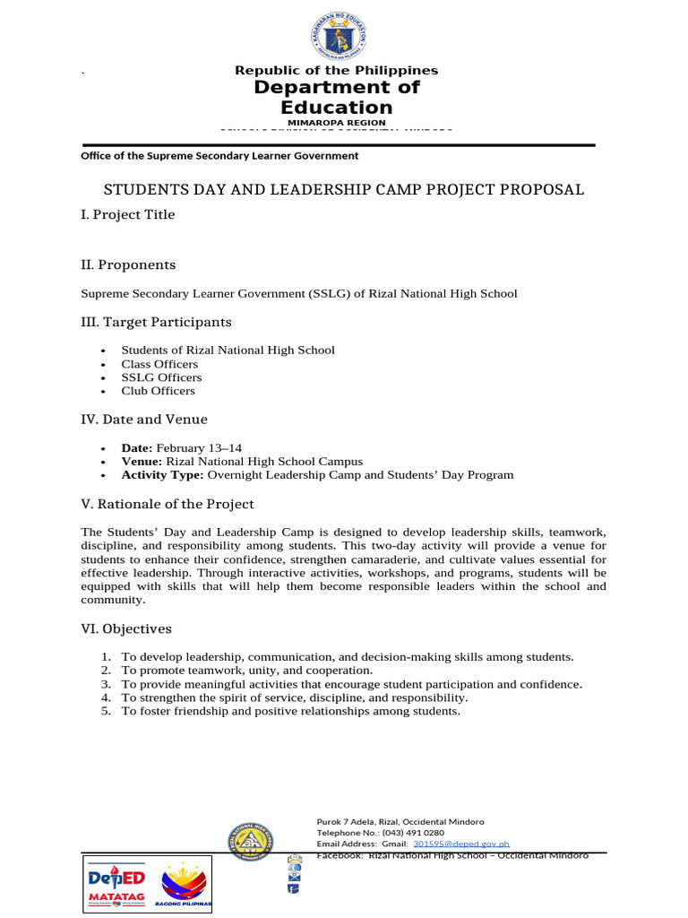 Students Day and Leadership Camp Proposal | PDF | Human Communication