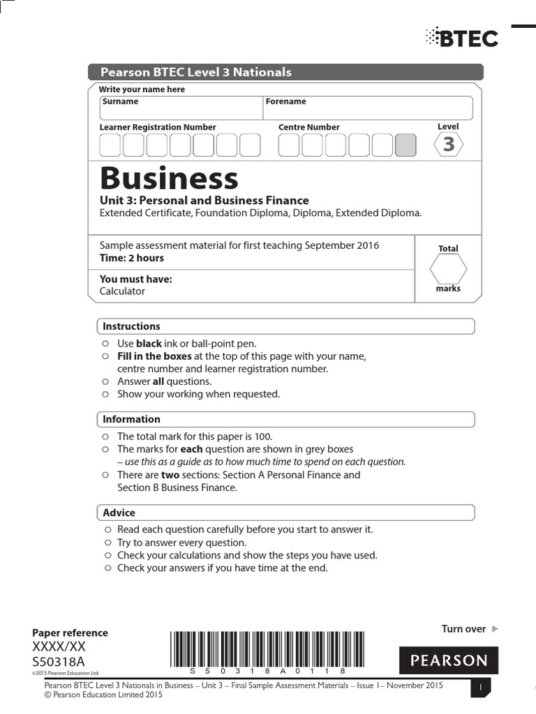 Sample Assessment Material Unit 3 Personal and Business Finance ...