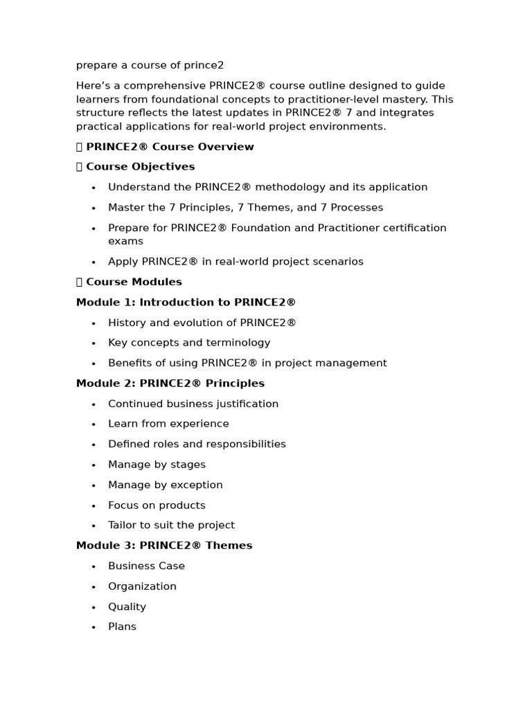 PRINCE2® course outline | PDF | Lesson Plan | Agile Software Development