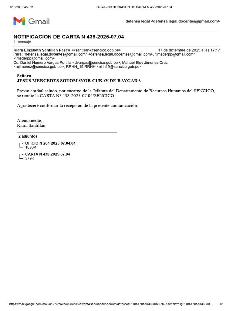 Gmail - Notificacion de Carta N 438-2025-07.04 | PDF