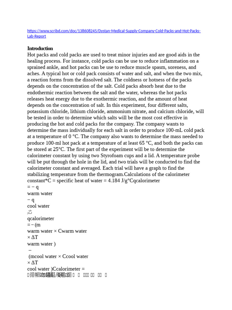 Hot and Cold Pack Lab Report.docx | PDF | Physical Chemistry ...