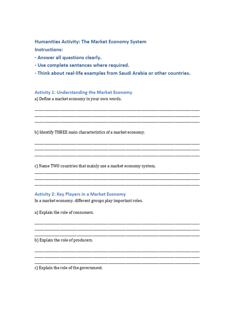 Grade 11 Humanities Market Economy Activity | PDF | Market Economy ...