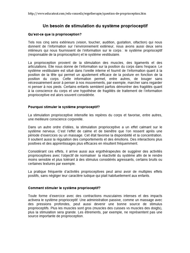 Un Besoin de Stimulation Du Système Proprioceptif: Qu'est-Ce Que La ...
