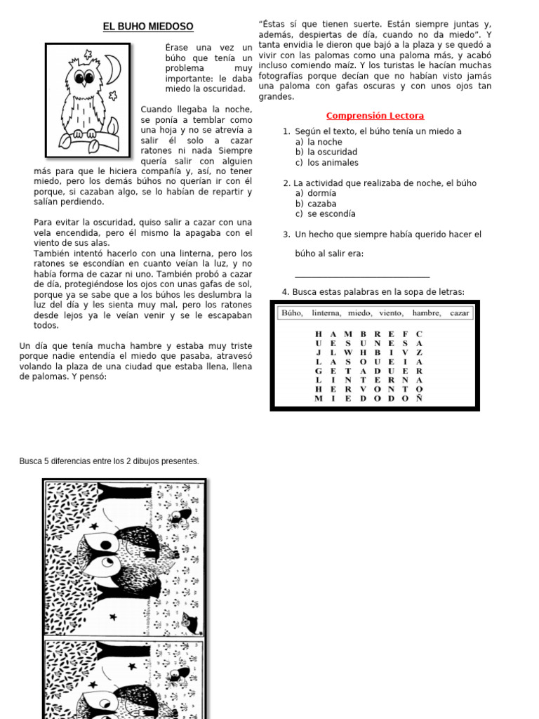 El Buho Miedoso Lectoescritura | PDF