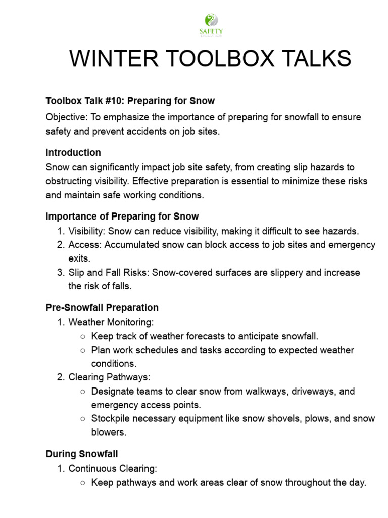 Winter Toolbox Talk #10_ Preparing for Snow | PDF | Snow | Safety